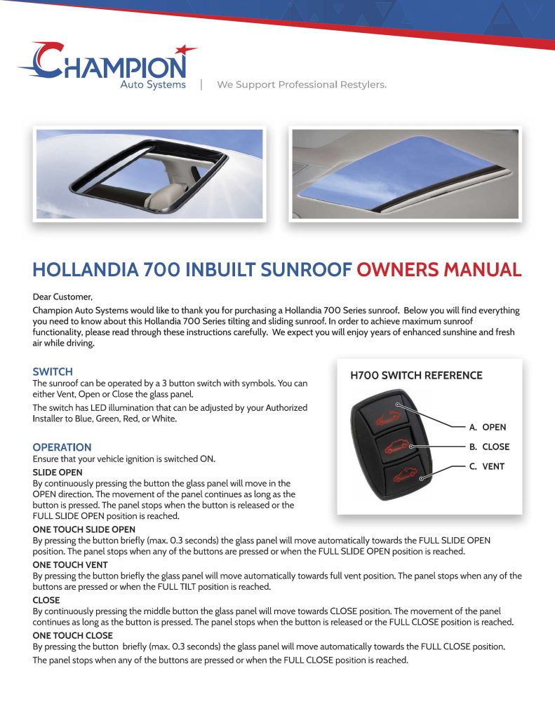 Owners Manuals - Champion Auto Systems